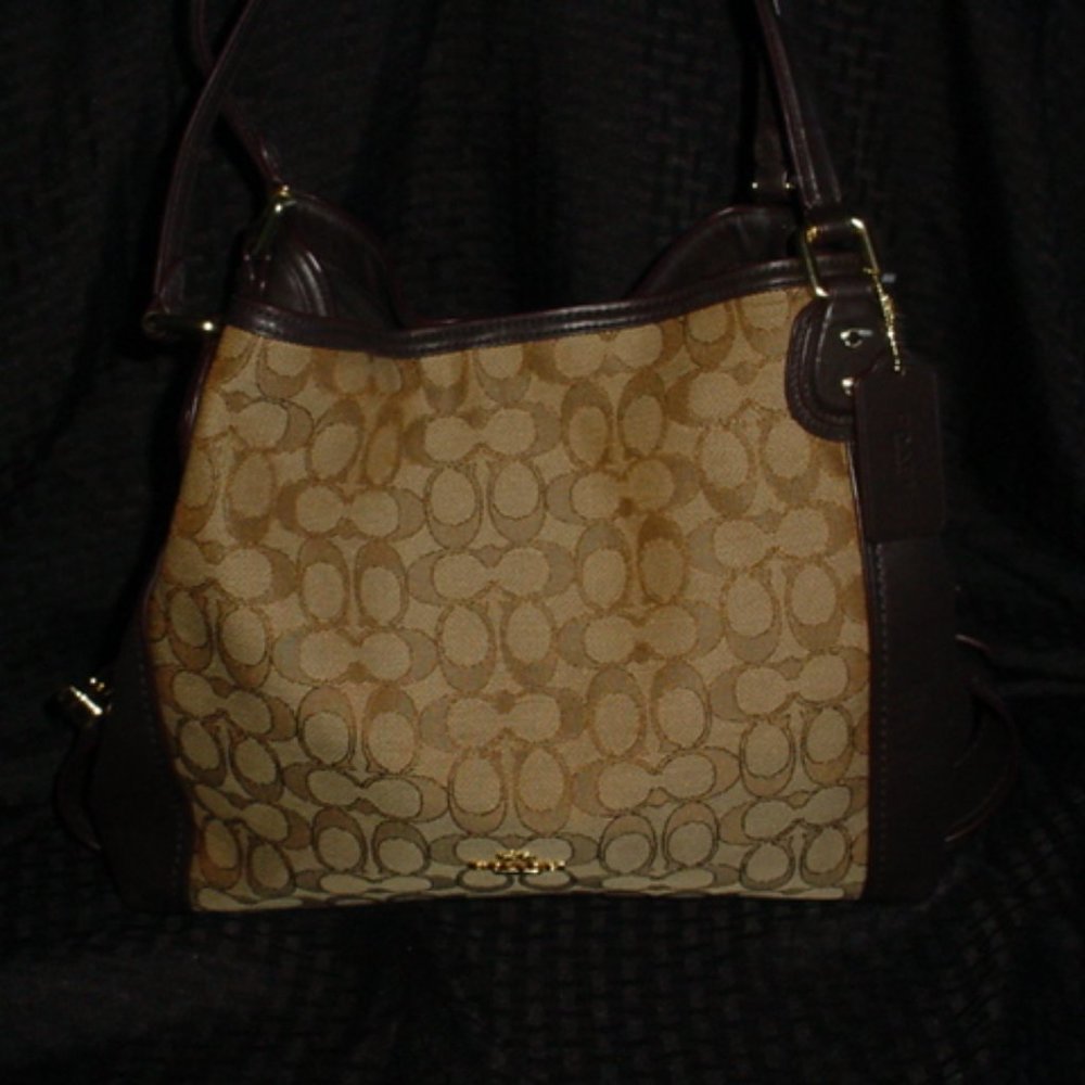 Coach Dark Brown Logo Double Strap Shoulder Bag - Gem